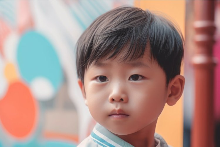 Closeup face of asian child face cheeky. Generate Ai