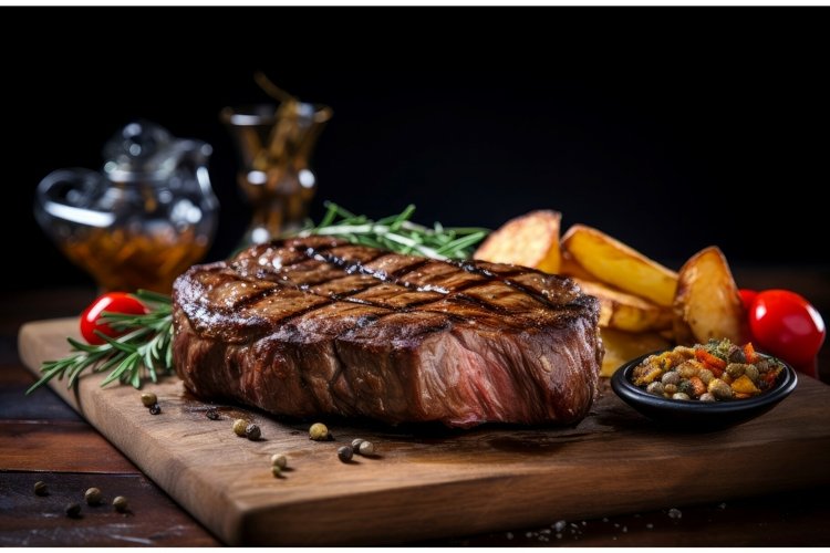 Mouthwatering Grilled steak table. Generate Ai