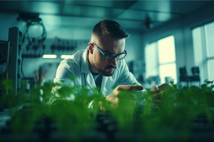 Lab growing green plants. Generate Ai