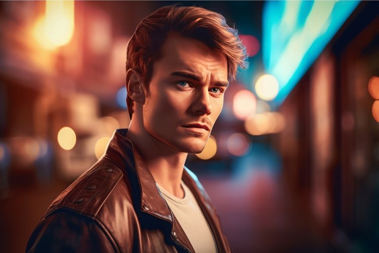 Handsome guy street leather. Generate Ai