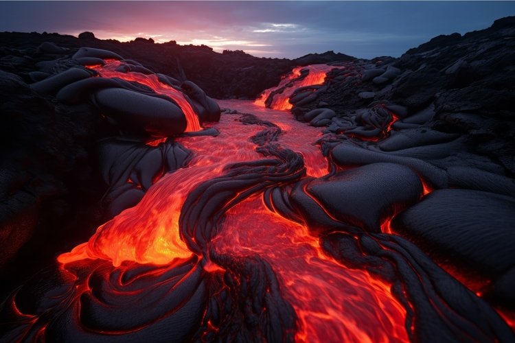 Glowing Hot lava flow. Generate Ai