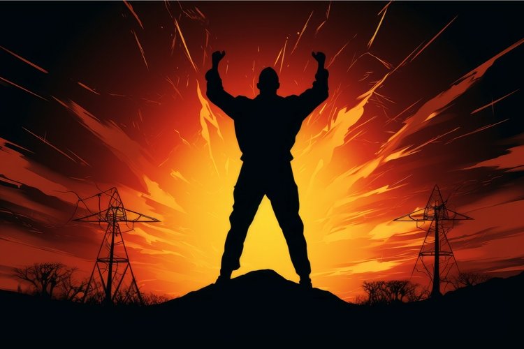 Powerful Man silhouette with energy bolt. Generate Ai