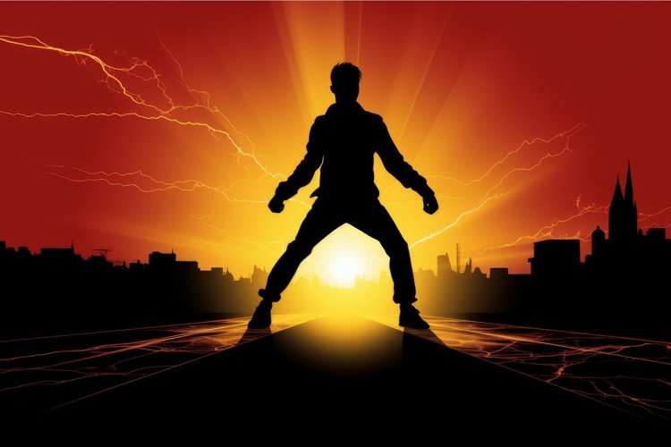 Imposing Man silhouette with energy bolt. Generate Ai