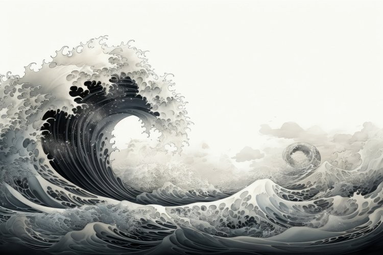 Vibrant Ink wave watercolor. Generate Ai