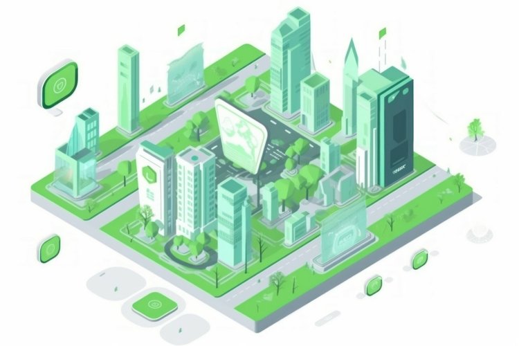 Isometric scheme of green city. Generate Ai (3309659)