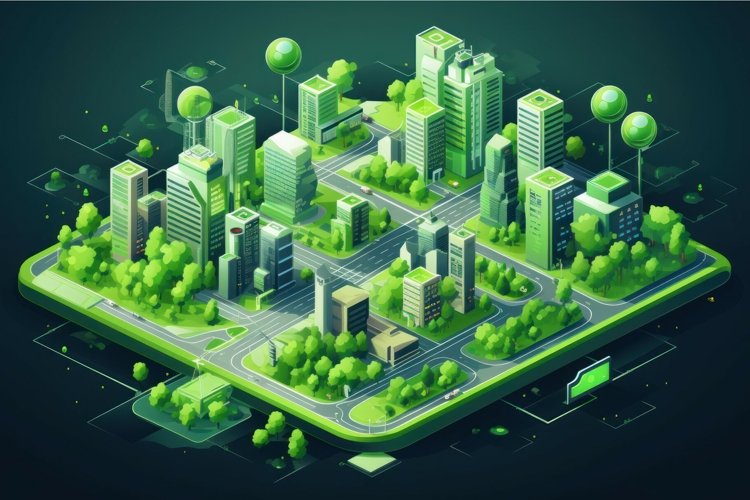 Sustainable Isometric scheme of green city. Generate Ai