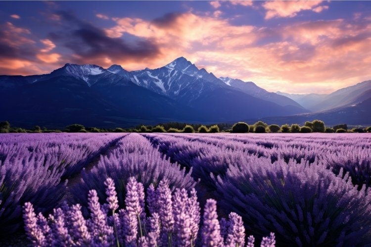 Picturesque Lavender field mountains. Generate Ai Picturesque Lavender field mountains. Generate Ai
