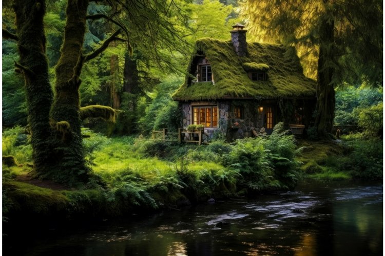 Charming Forest little cottage. Generate Ai