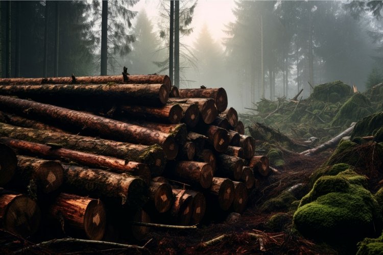 Sharp Long forest cutter trees. Generate Ai