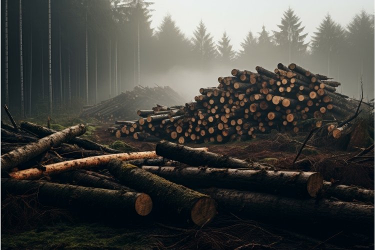 Heavy-duty Long forest cutter trees. Generate Ai