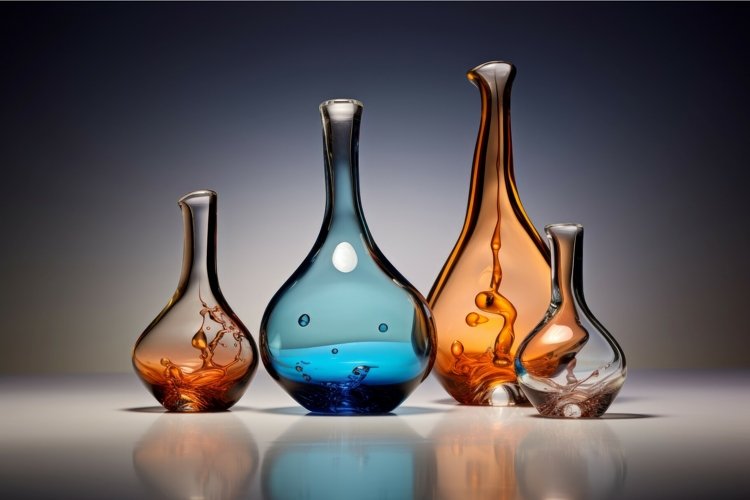 Translucent Glasses with colorful liquid splashes. Generate