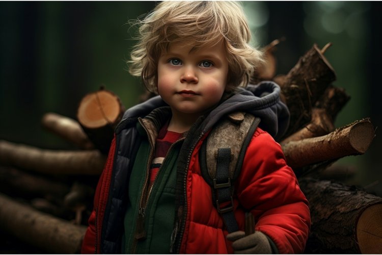 Hardworking Lumberjack child forest. Generate Ai