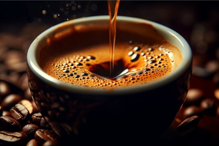Satisfying Espresso foam cup shot. Generate Ai