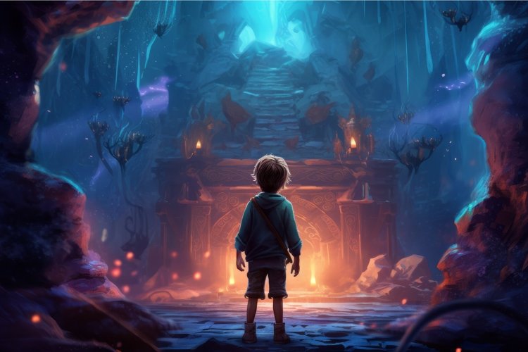 Mage child fantasy dungeon. Generate Ai (3452016)