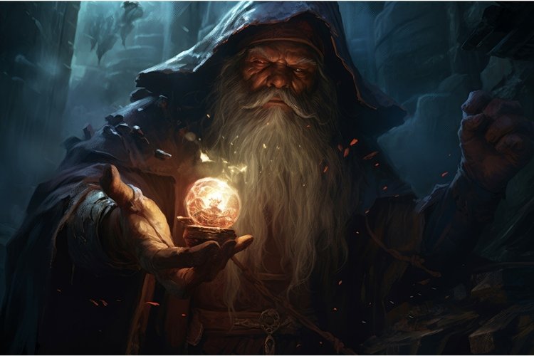 Magical Mage old man fantasy dungeon. Generate Ai
