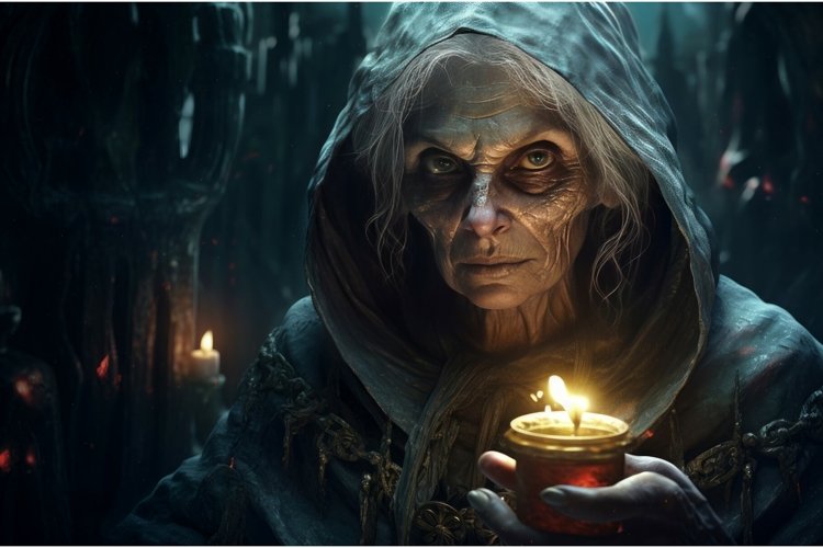 Mage old woman fantasy dungeon. Generate Ai (3863266)