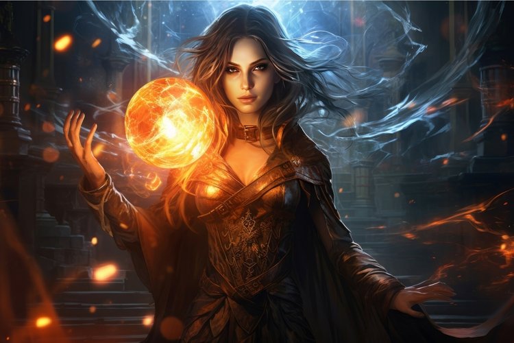 Fearsome Mage woman fantasy dungeon. Generate Ai