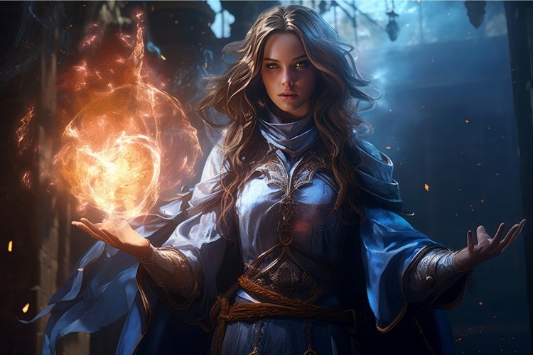 Imaginative Mage woman fantasy dungeon. Generate Ai