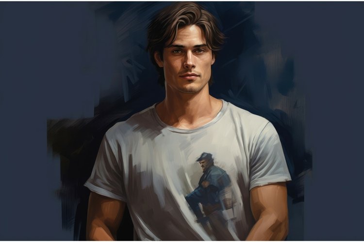 Earthy man casual tshirt sunlight. Generate Ai