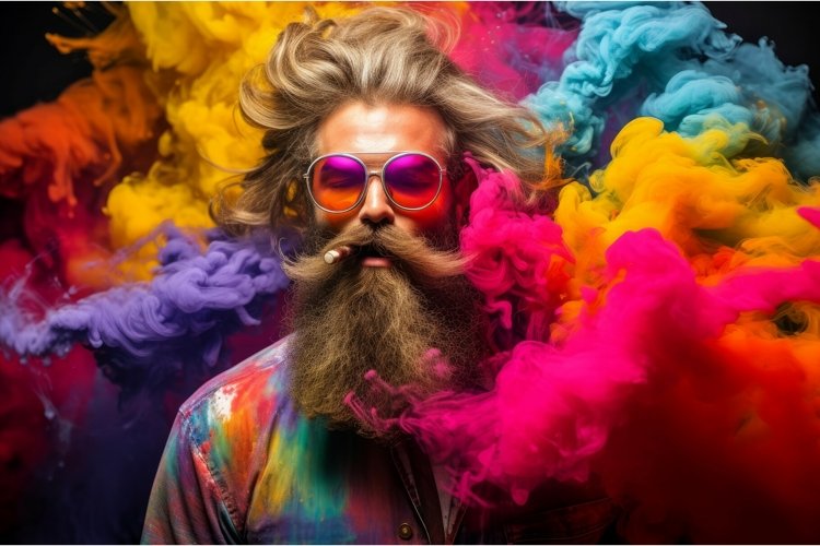 Tangy man colorful smoke. Generate Ai
