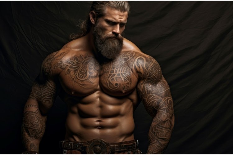 Artistic Man muscular medieval photo shot. Generate Ai