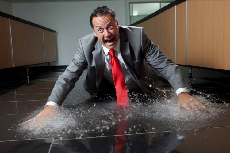 Scared man slipped on slippery floor. Generate ai