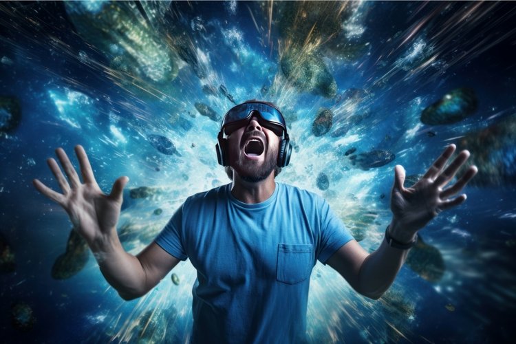 Dynamic Man vr reality splash. Generate Ai