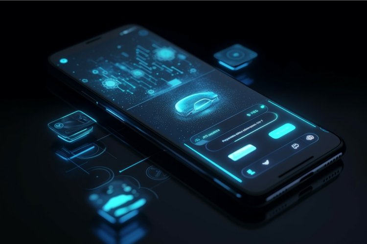 Mobile app concept futuristic. Generate Ai