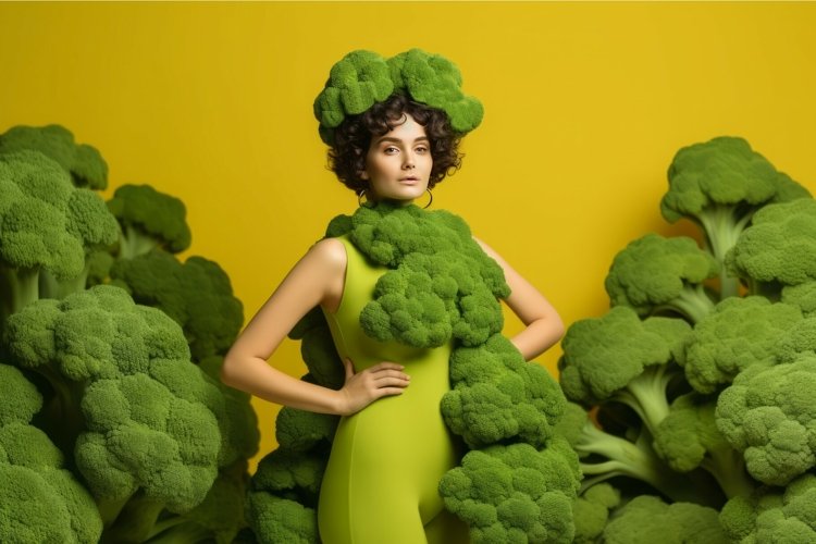 Model promoting broccoli product. Generate ai