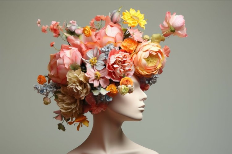 Mesmerizing Model with head decorated with flowers. Generate