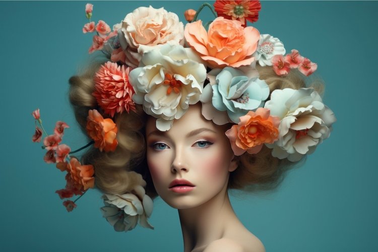 Radiant Model with head decorated with flowers. Generate ai