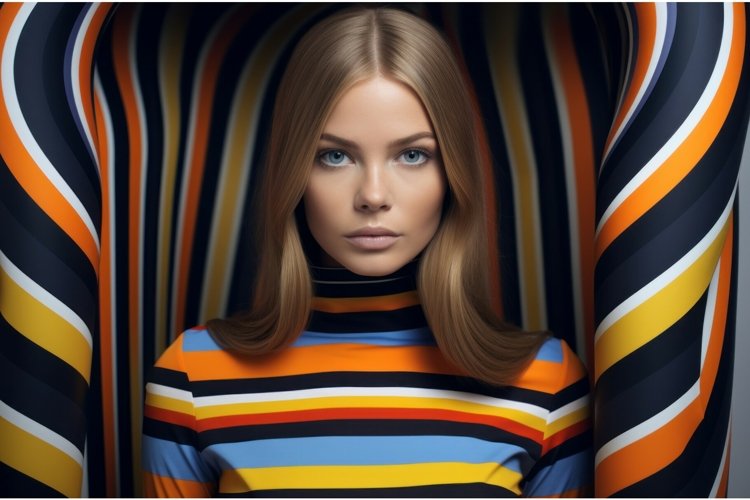 Bold Glamour model portrait on stripes style. Generate Ai