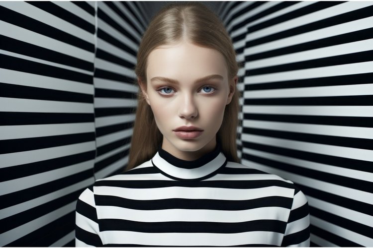 Radiant Glamour model portrait on stripes style. Generate Ai