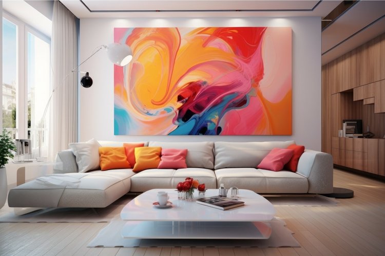 Colorful abstract art in modern living room interior