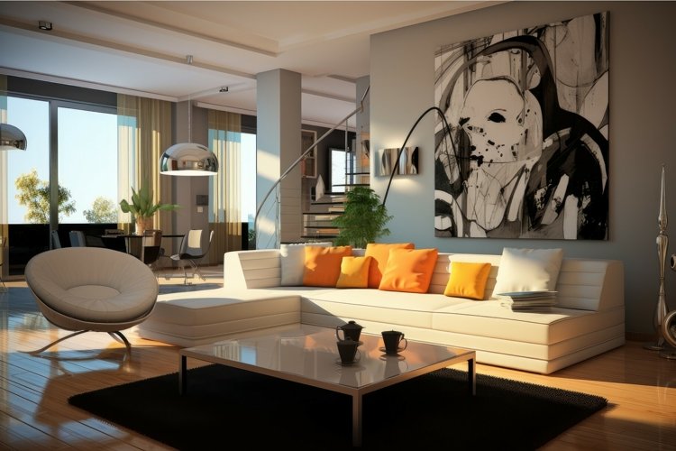 Modern living room with artistic decor