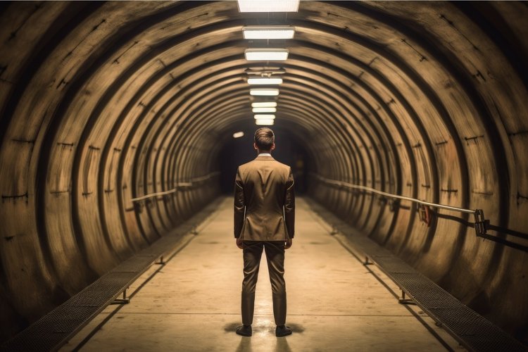 Modern person underground bunker light. Generate Ai