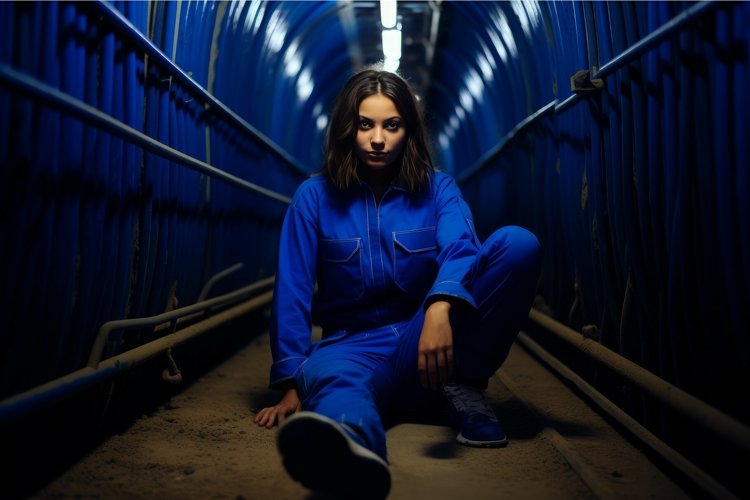 Inviting Modern cute woman underground bunker. Generate Ai