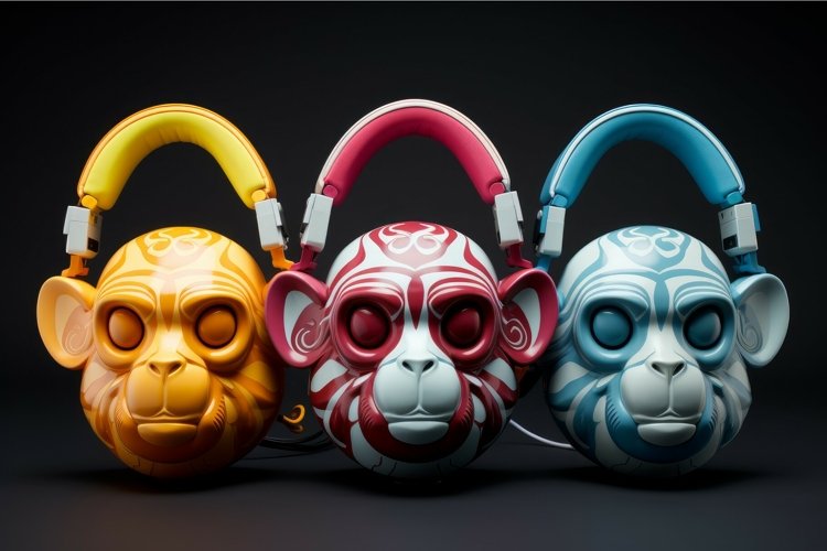Monkey headphones color splash. Generate Ai (3841866)