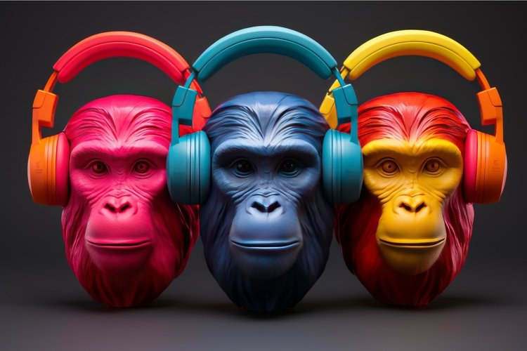 Vibrant Monkey headphones color splash. Generate Ai