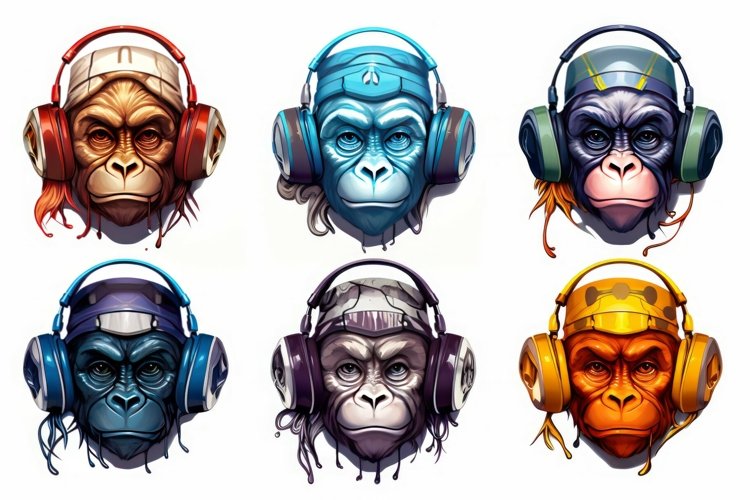 Audacious Monkey headphones color splash. Generate Ai