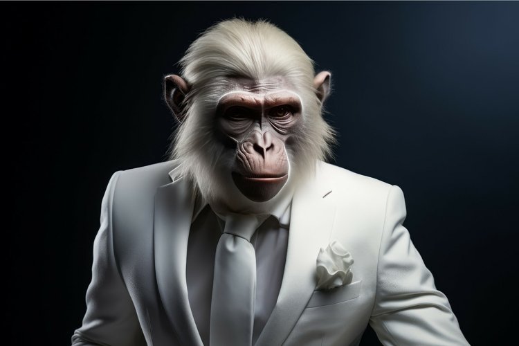 Immaculate Monkey white suit. Generate Ai