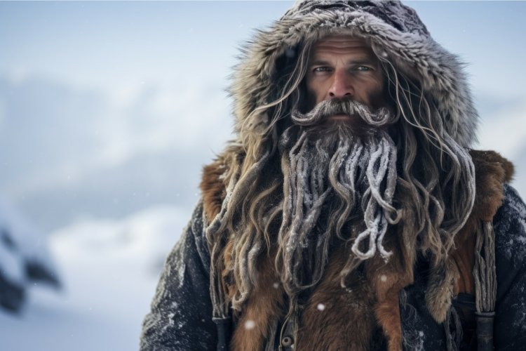 Majestic Mountain frozen man. Generate Ai