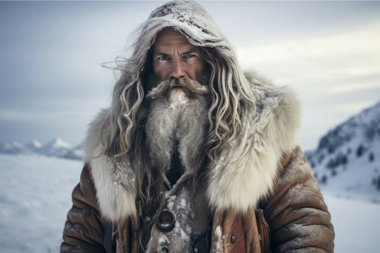 Snow-capped Mountain frozen man. Generate Ai