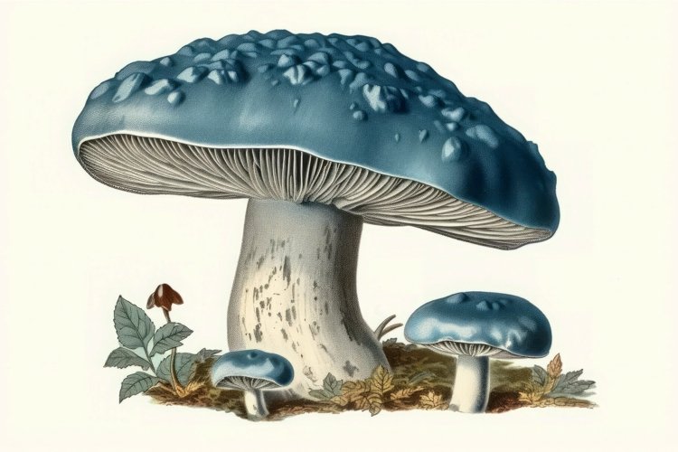 Blue mushroom watercolor. Generate Ai