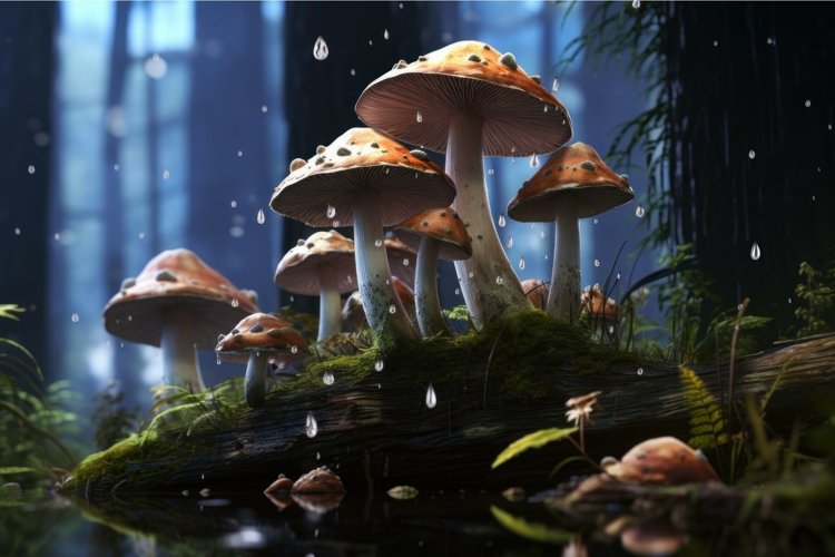 Organic Mushroom rain log. Generate Ai