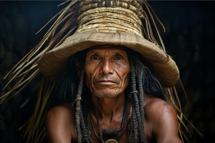 Indigenous man with traditional headgear