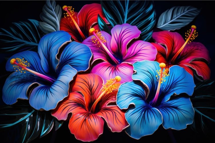 Illuminating Neon flowers plant. Generate Ai