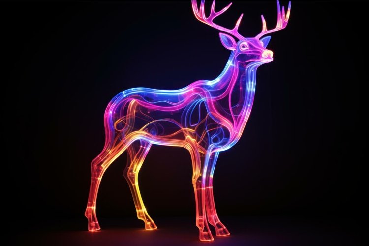 Glowing Neon light deer. Generate Ai