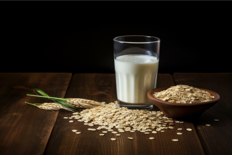 Nutritious Oats glass milk. Generate ai