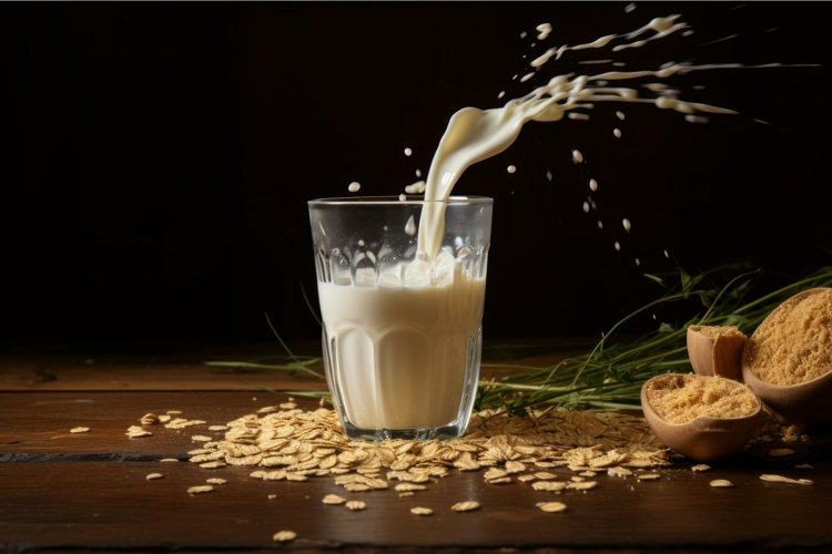 Creamy Oats glass milk. Generate ai